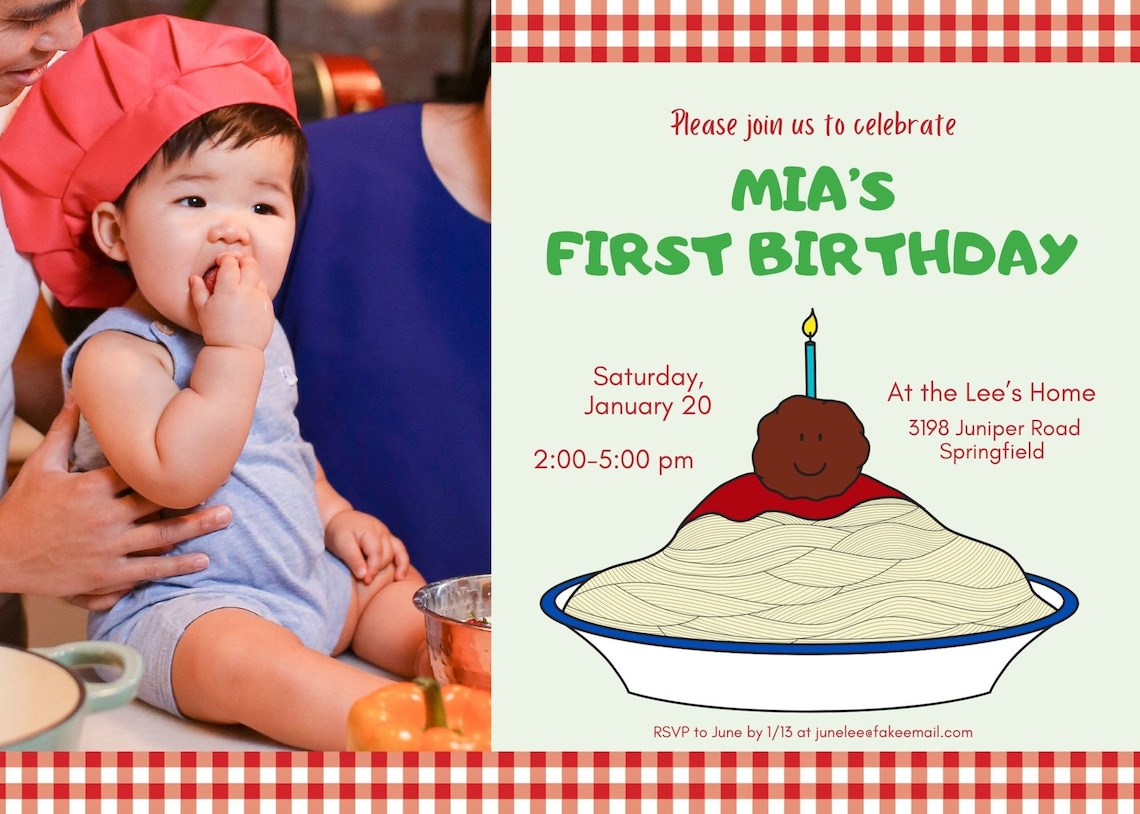 Spaghetti & Meatballs First Birthday Invitation, Meatball Invite ...