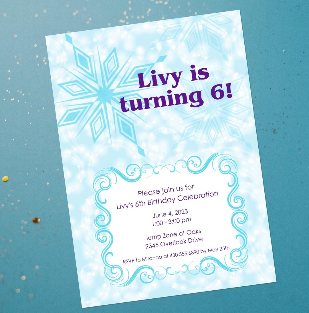 Snowflake Birthday Party Invitation; Frozen Winter Wonderland Invite ...