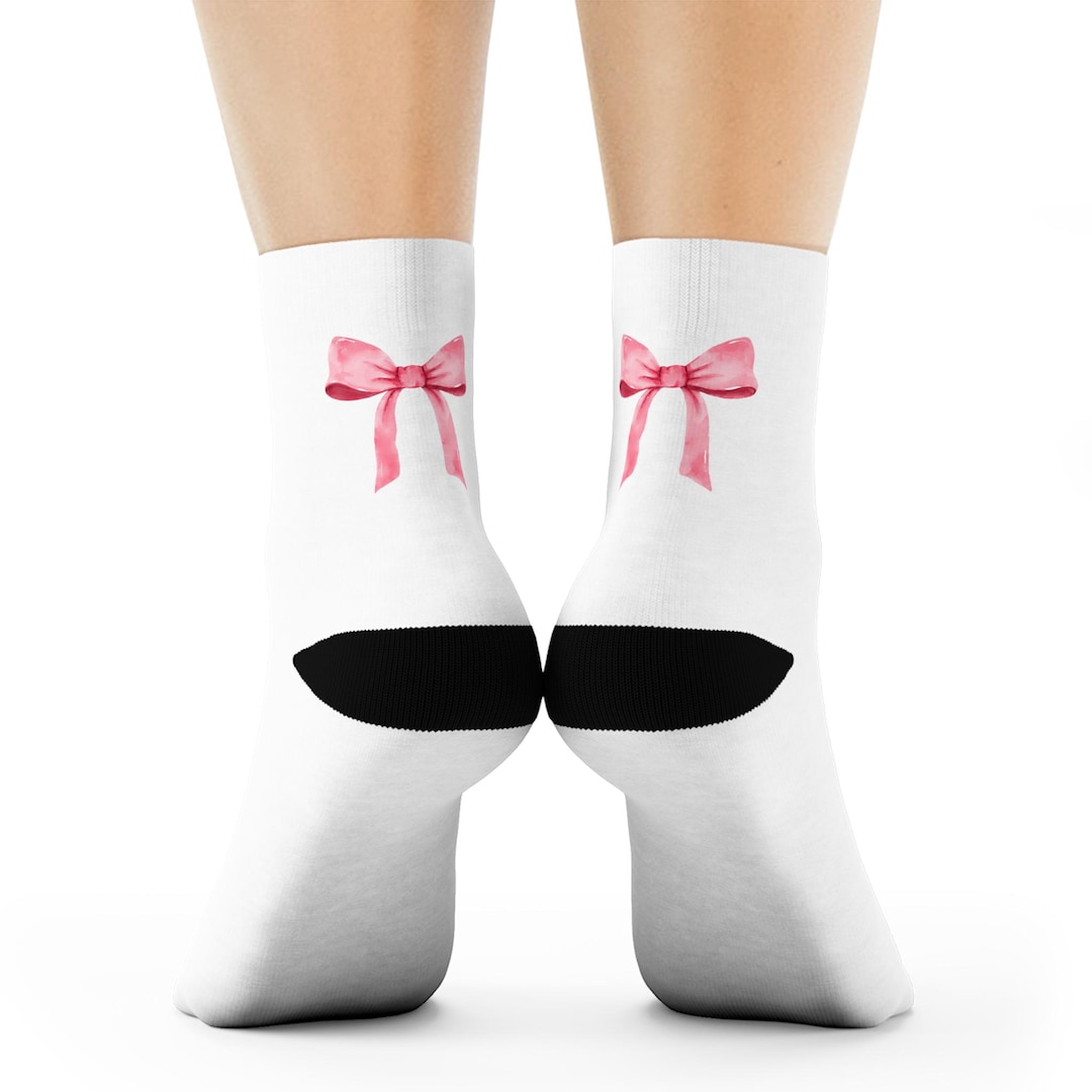 Cute Pink Bow Crew Socks, Fun Fashion Socks, Gift for Her, Birthday ...