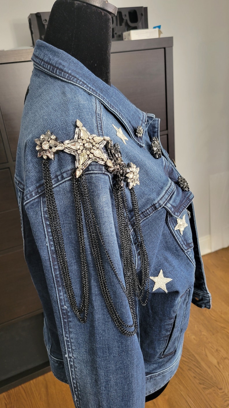 STARS Embellished Denim Jacket - Etsy