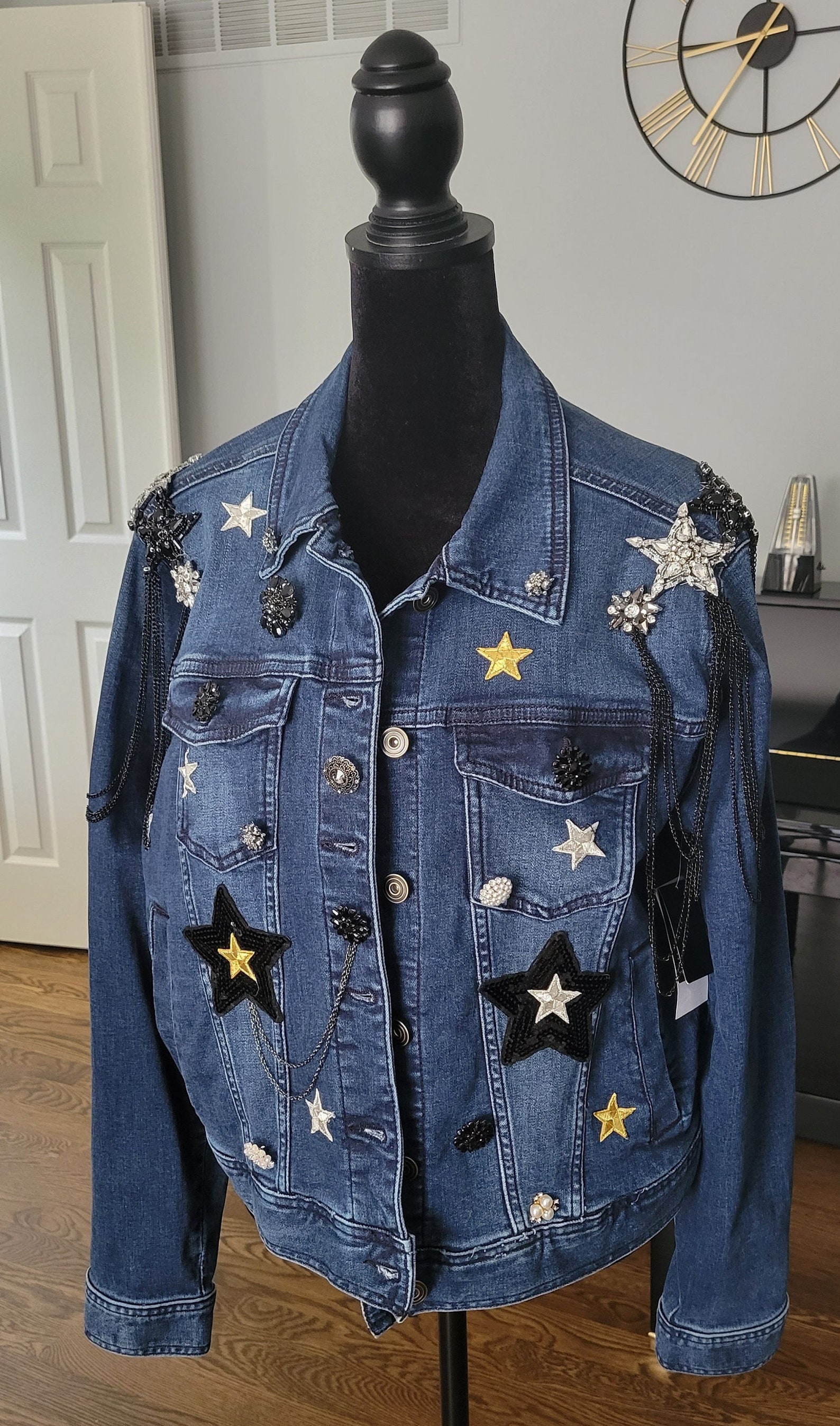 STARS Embellished Denim Jacket - Etsy