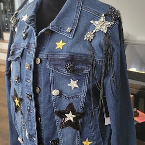 STARS Embellished Denim Jacket - Etsy