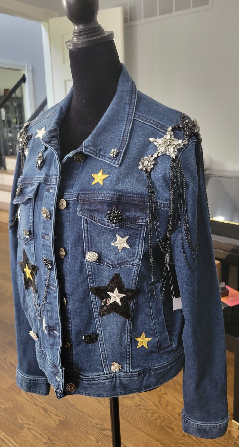 STARS Embellished Denim Jacket - Etsy