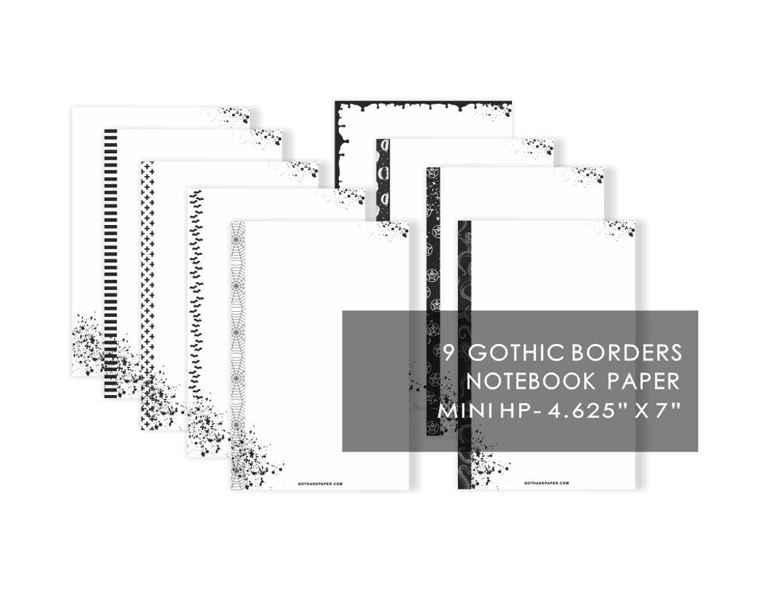 Gothic Notebook Paper Mini HP Size | 9 Border Designs | GT100-3 - Etsy
