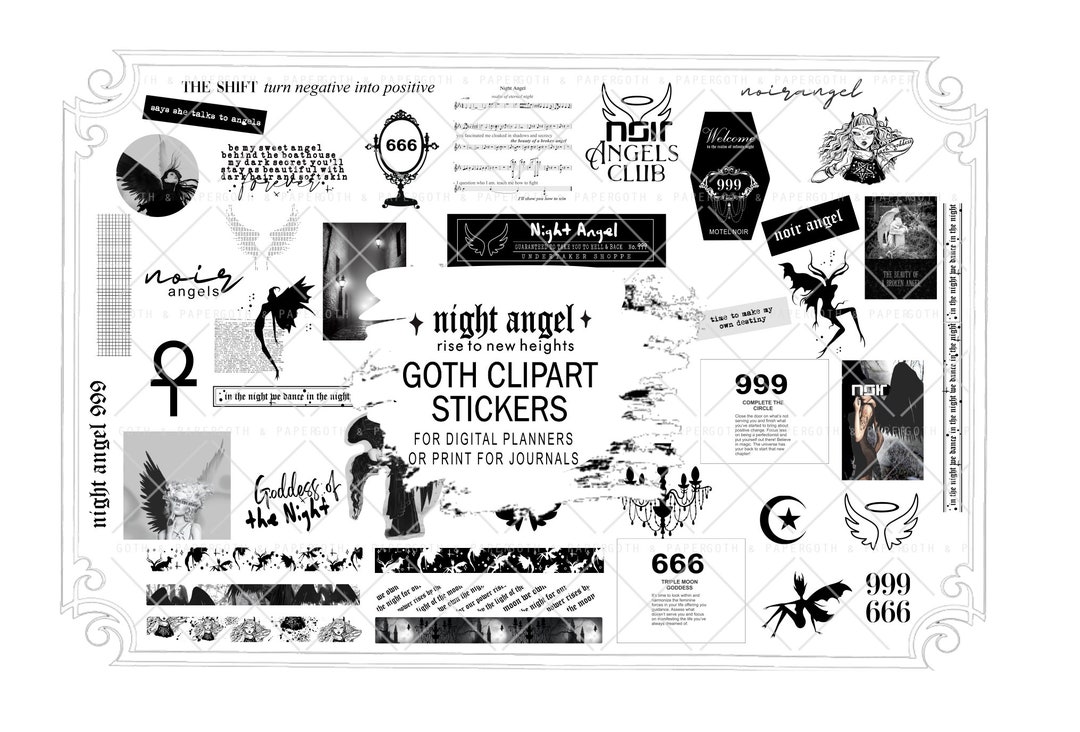 Night Angel Digital Stickers Aesthetic Goth Stickers 45 Transparent ...