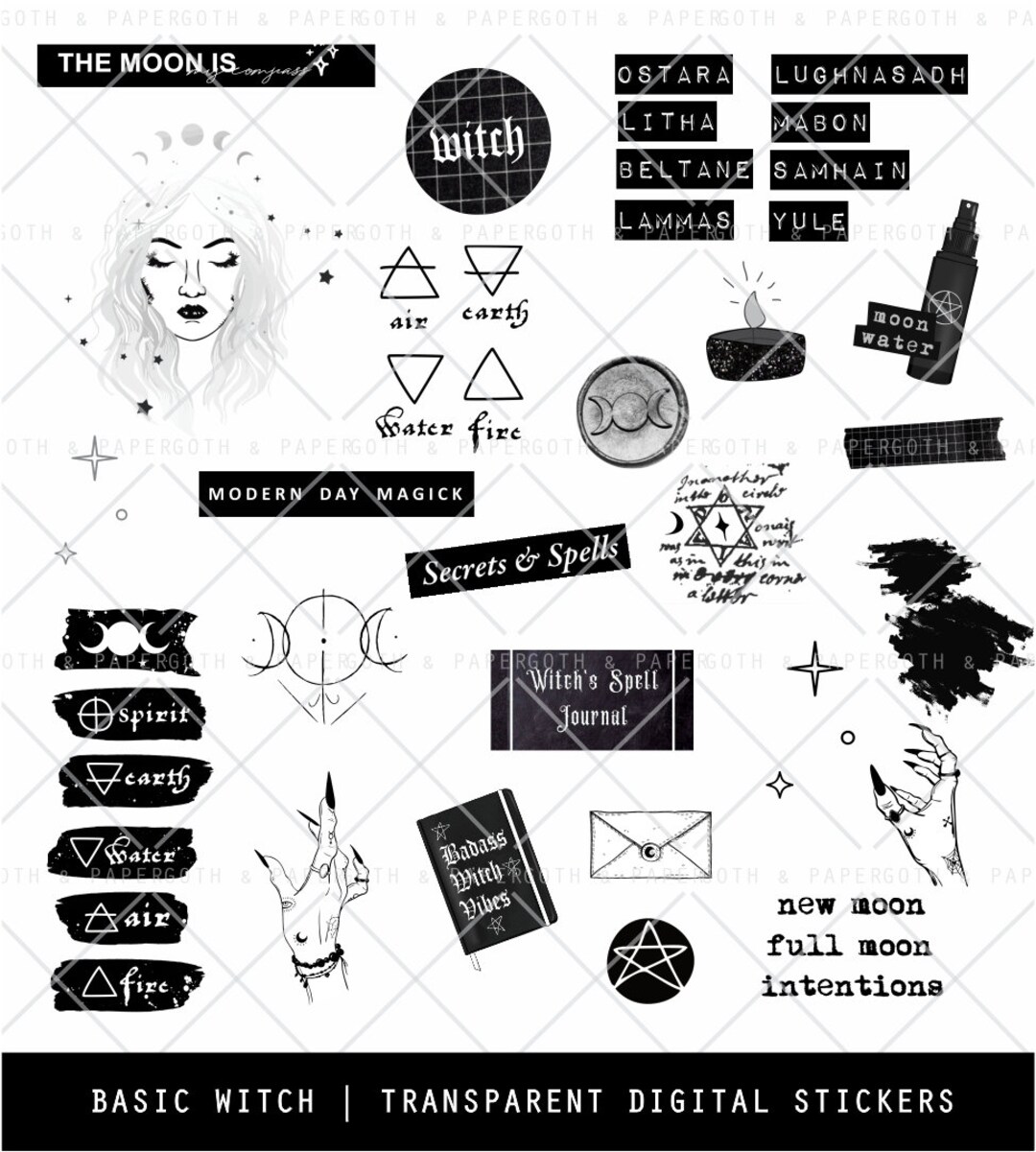 Basic Witch Digital Stickers Aesthetic Goth Stickers Transparent Pngs ...