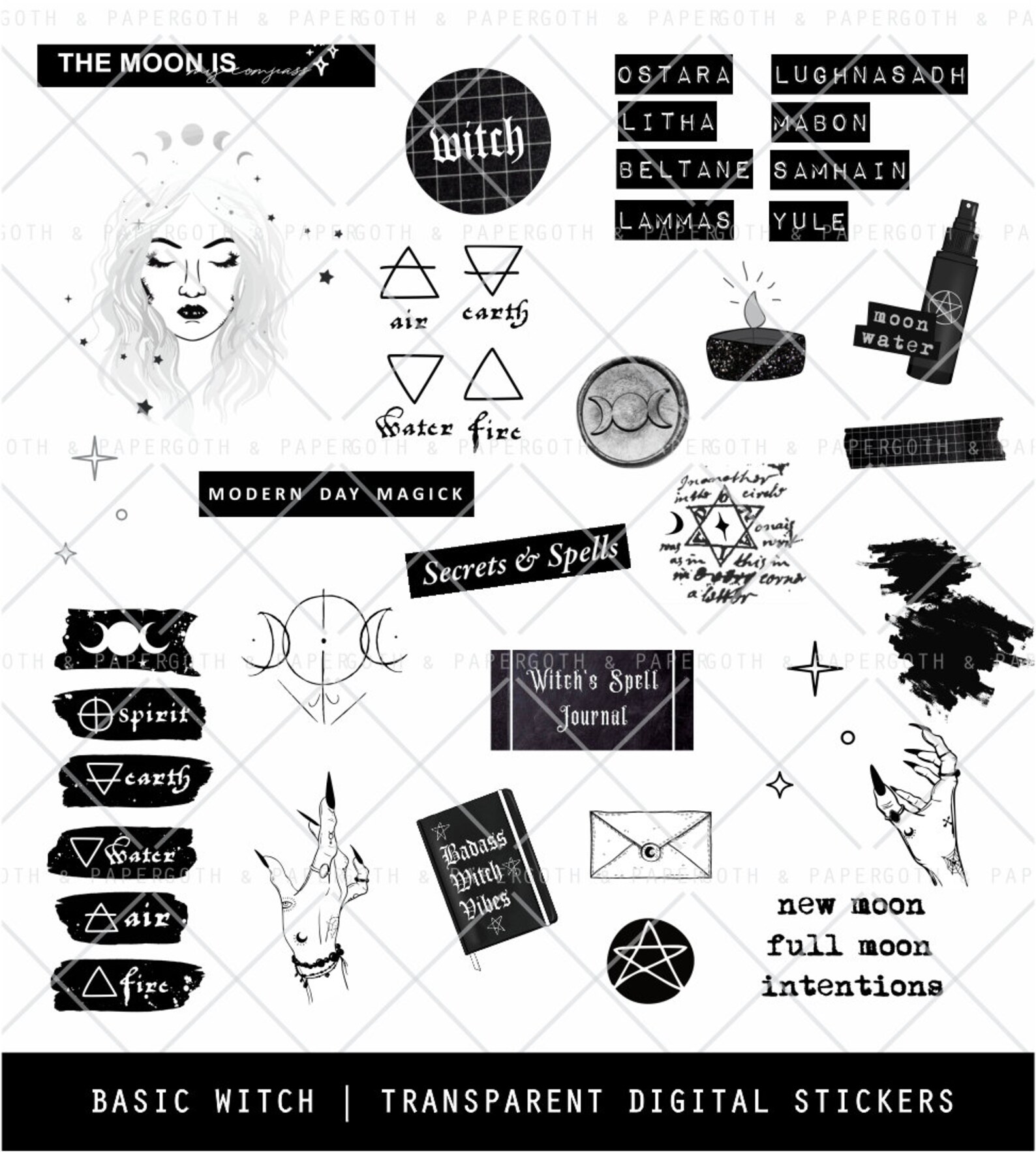 Basic Witch Digital Stickers Aesthetic Goth Stickers Transparent Pngs ...