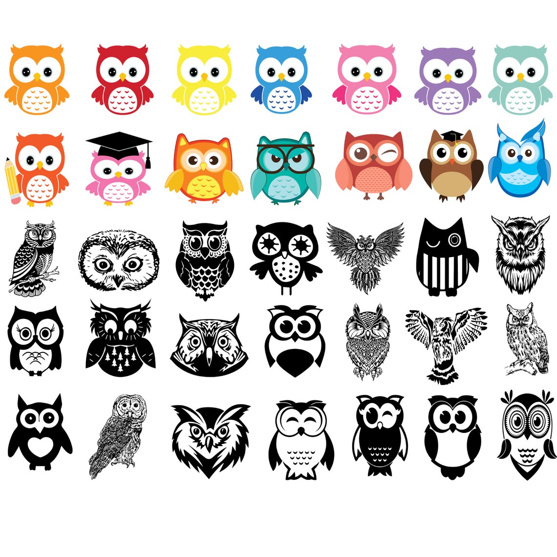Owl Svg Bundle, Owl Svg, Owl Clipart, Owl Svg Files for Cricut, Bird ...