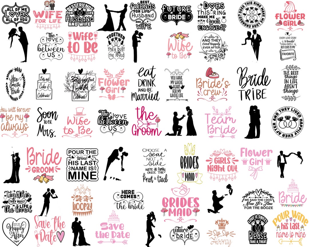 Wedding Svg Bundle, Bride Svg File, Groom Svg File, Layered Svg for ...