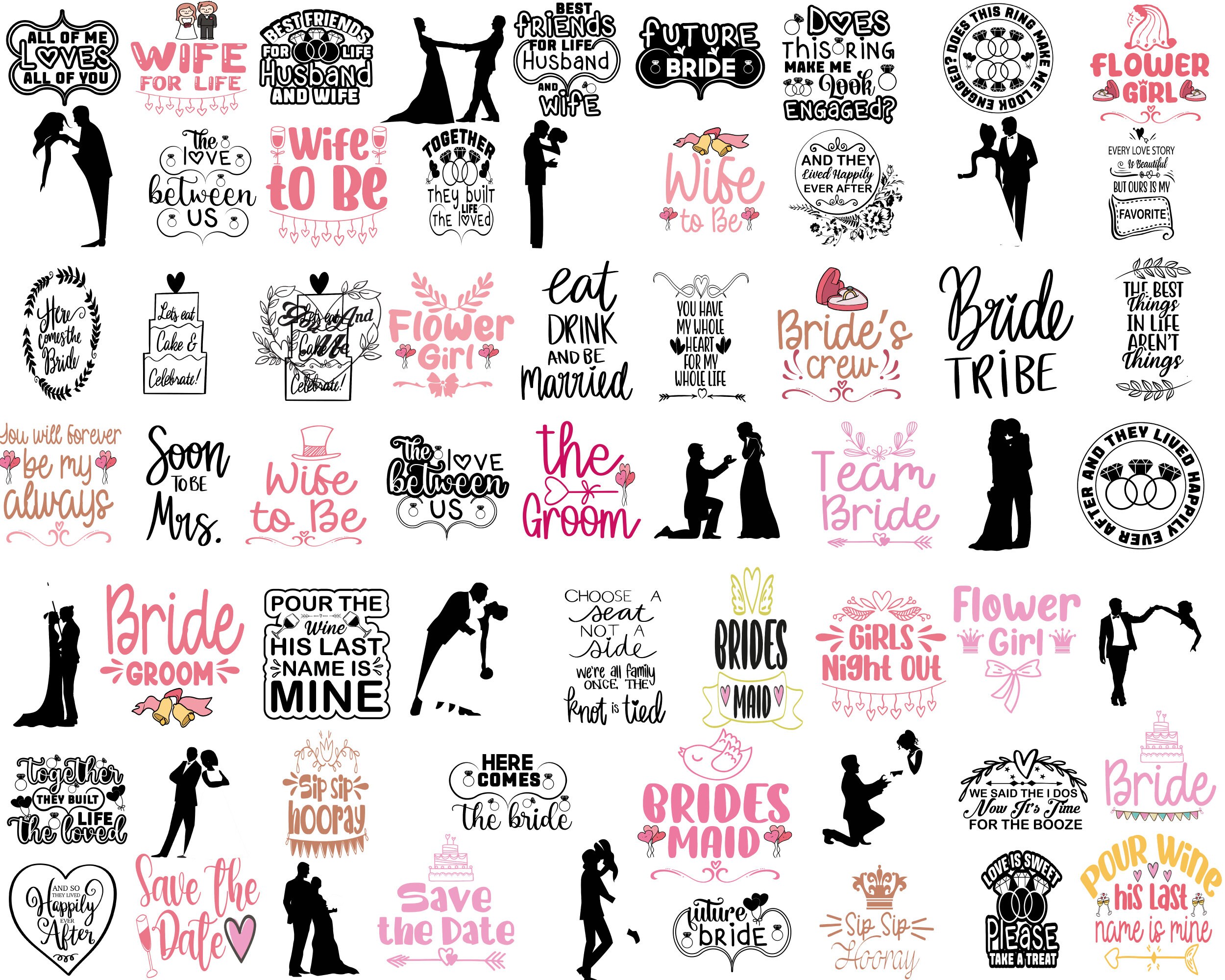 Wedding Svg Bundle, Bride Svg File, Groom Svg File, Layered Svg for ...