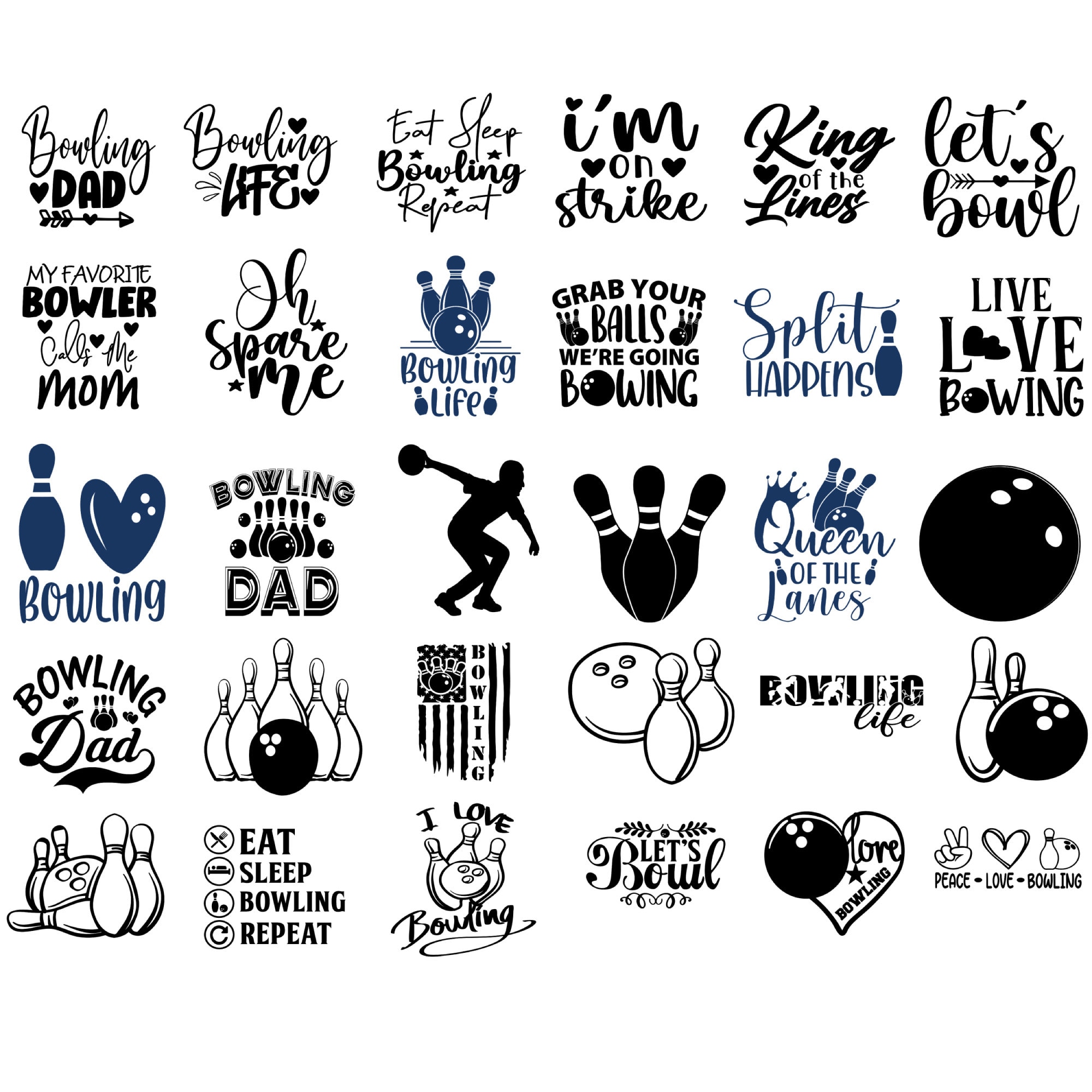 Bowling SVG Clipart: Ball, Pins, Birthday Party (PNG, SVG) - Etsy