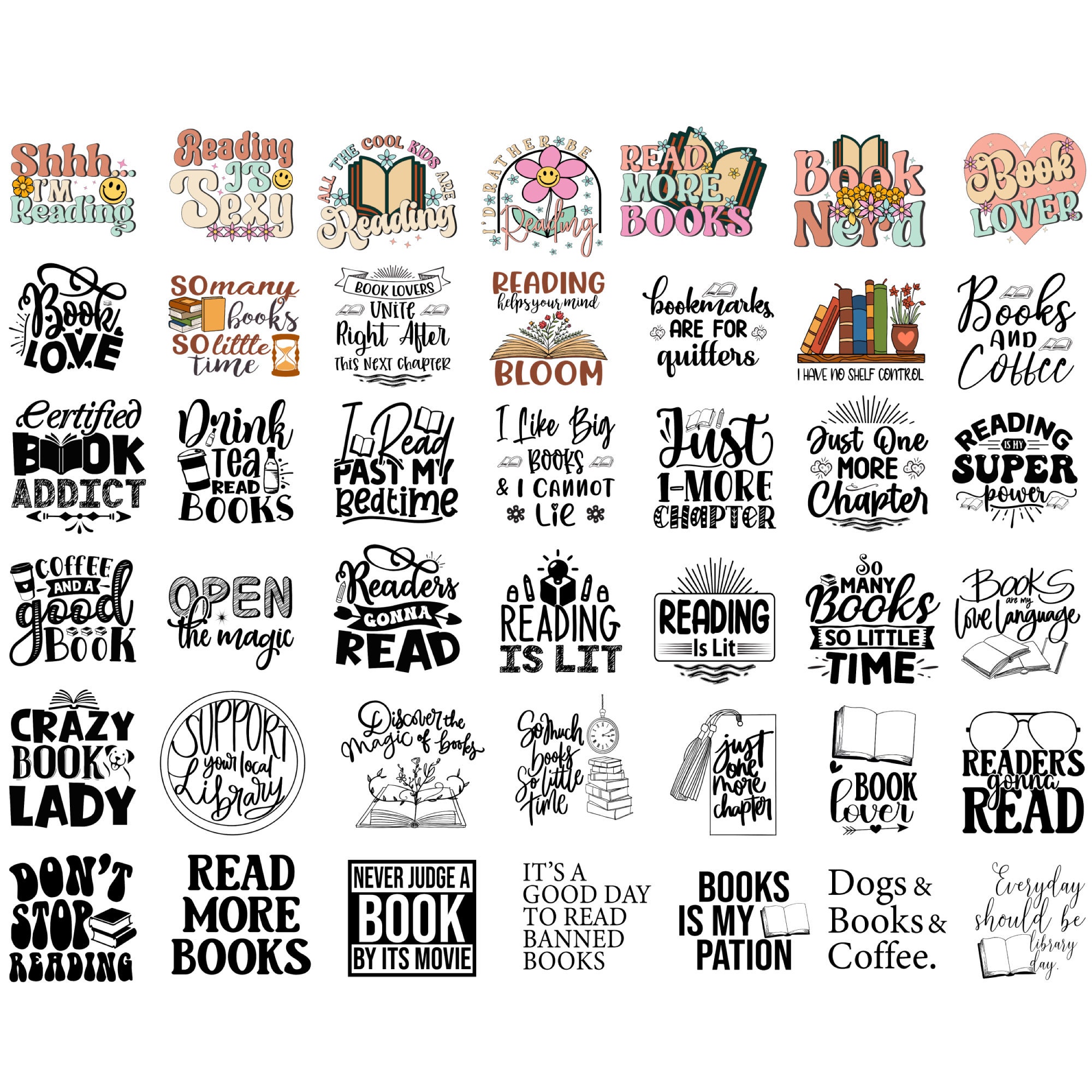 Reading Book Svg and Png Bundle, Layered Svg for Cricut File Reading ...