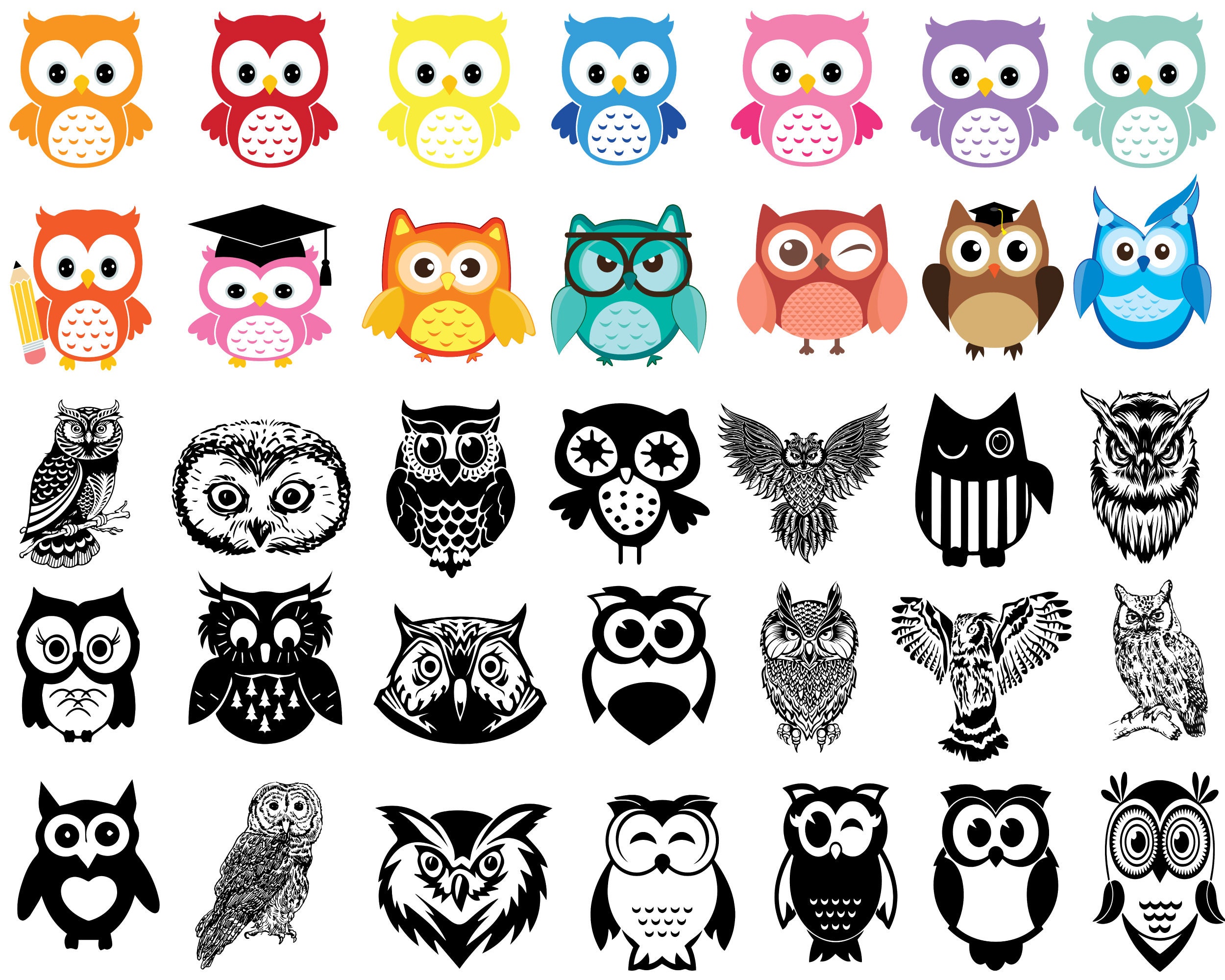 Graduated Owl Svg Files Colorful Owl Svg Bundle Wise Owl - Etsy