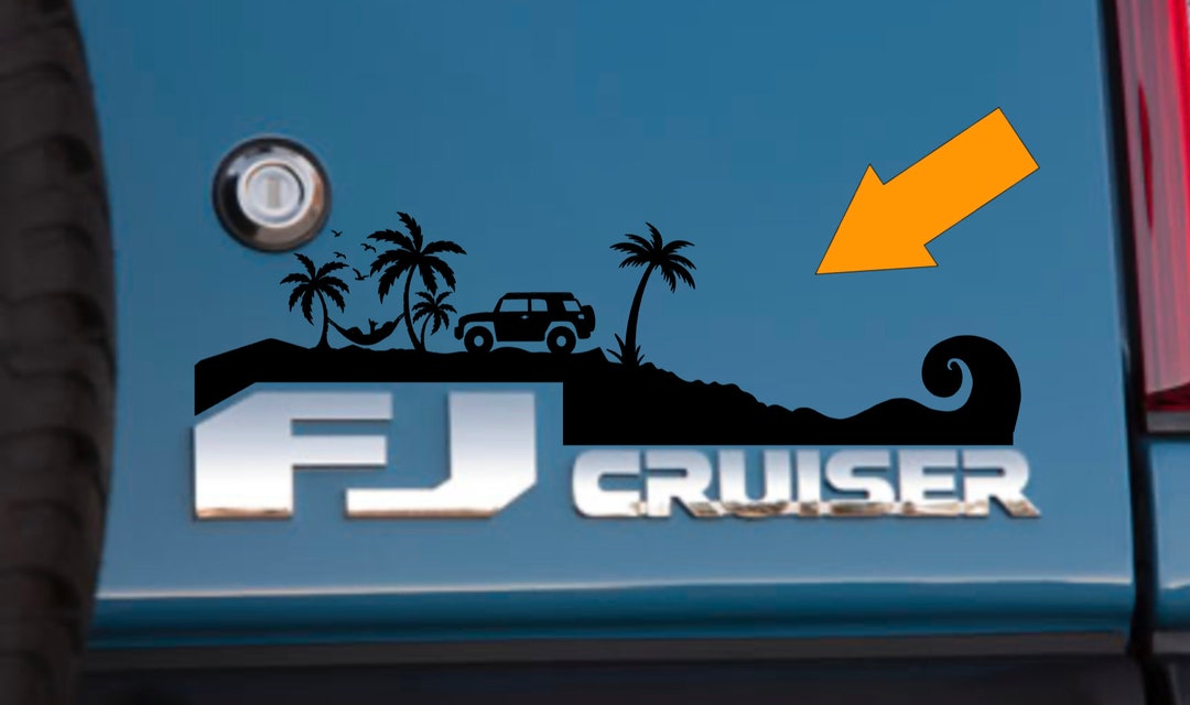 Toyota FJ Cruiser Badge Decal, Beach Theme With Ocean Wave, Palm Tree ...