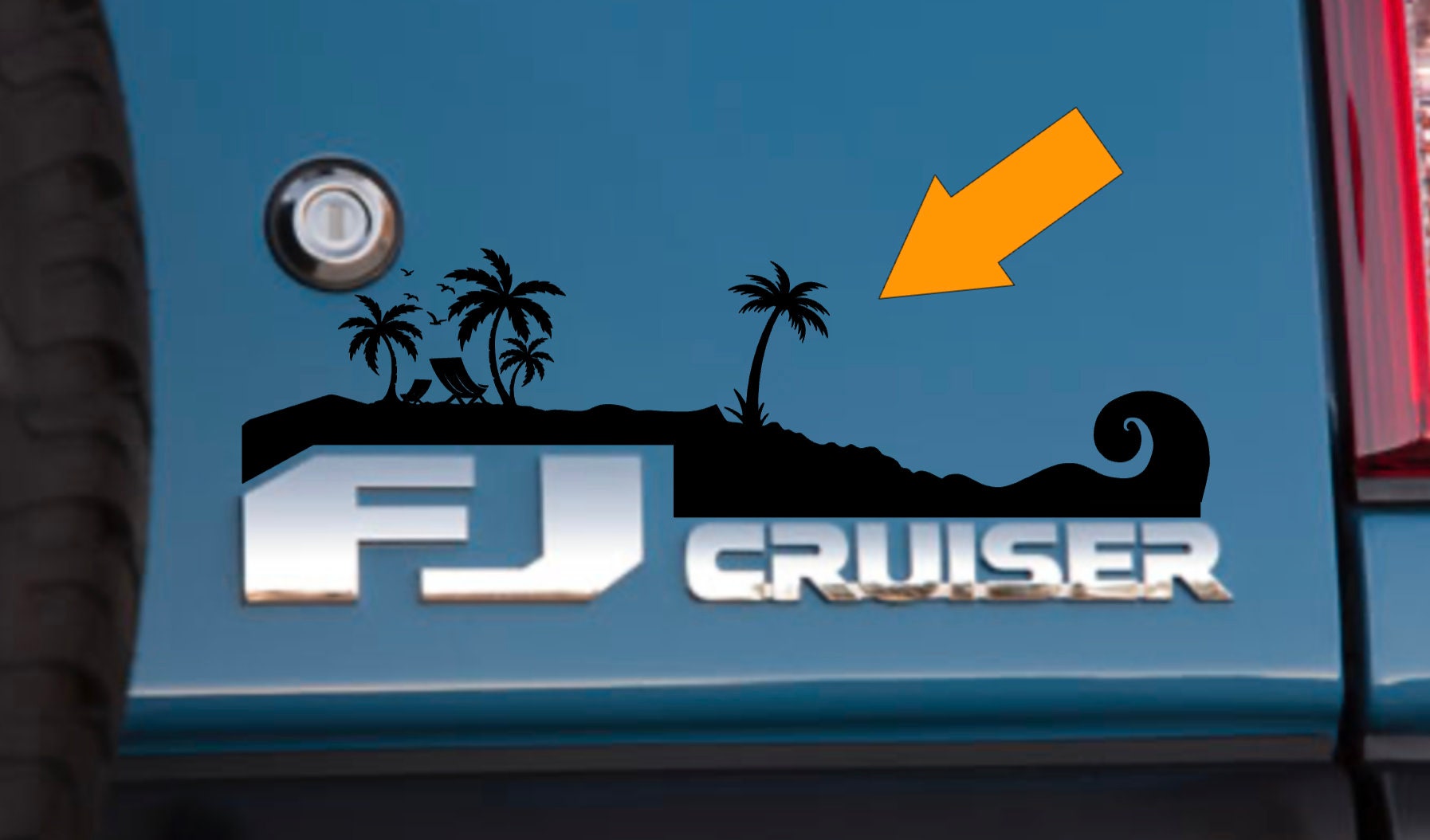 Toyota FJ Cruiser Badge Decal, Beach Theme With Ocean Wave, Palm Tree ...