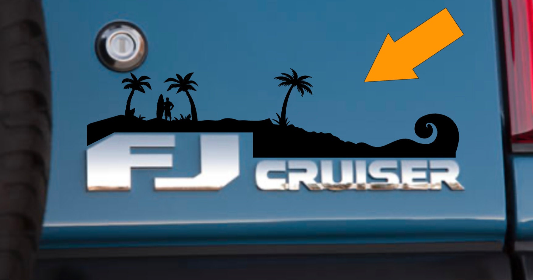 Toyota FJ Cruiser Badge Decal, Beach Theme With Ocean Wave, Palm Tree ...