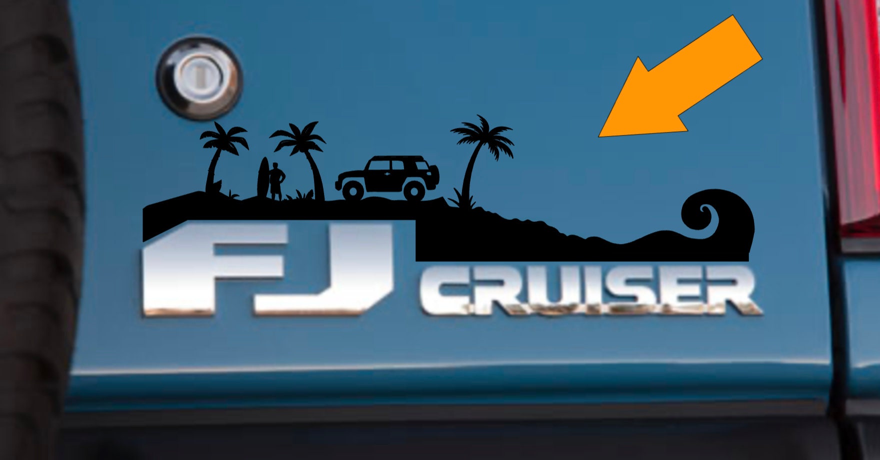 Toyota FJ Cruiser Badge Decal, Beach Theme With Ocean Wave, Palm Tree ...