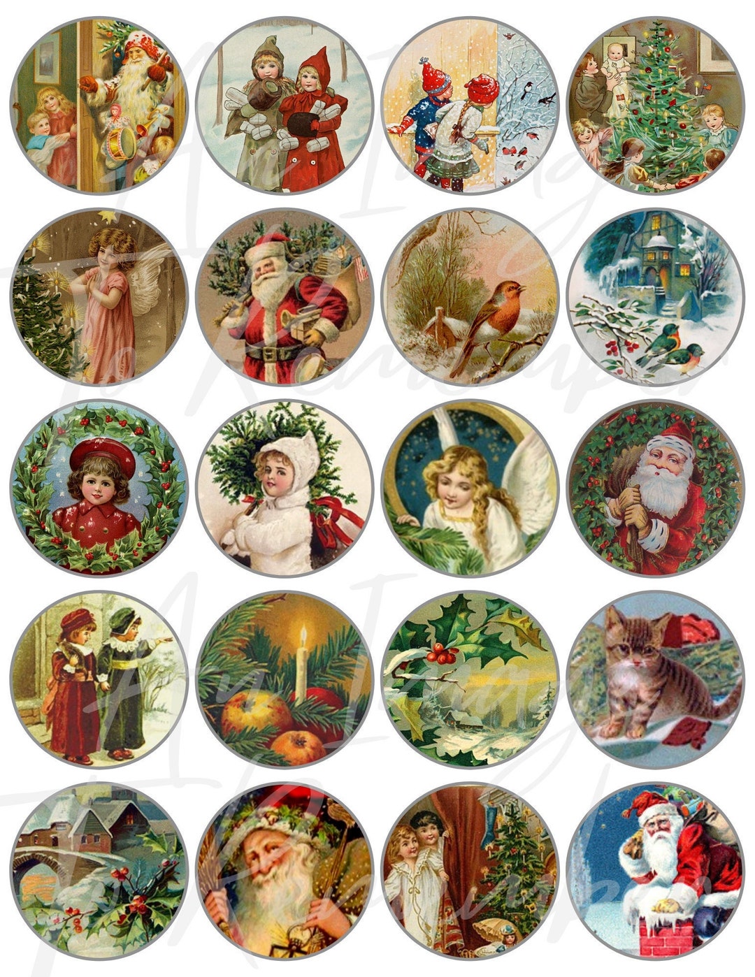 Digital Christmas Gift Tags 20 Printable Vintage Circles - Etsy