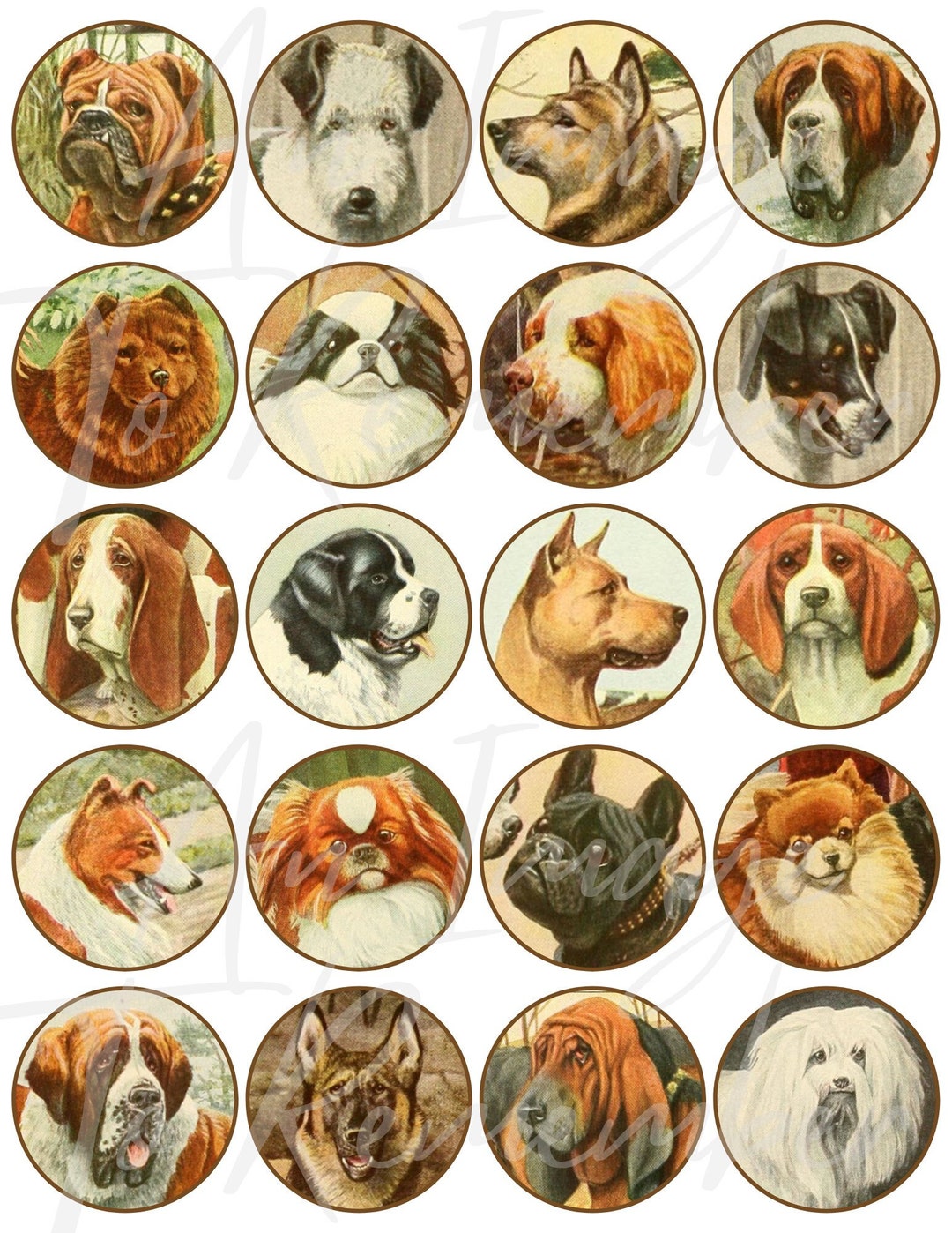 Digital Dog Gift Tags, 20 Printable Vintage Circles, Instant Download ...