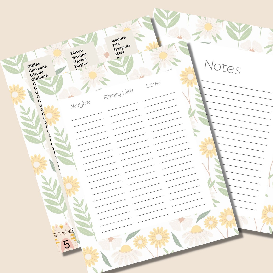 Bundle of Two PRINTABLE Lists of Baby Names, One for Girls, One for ...