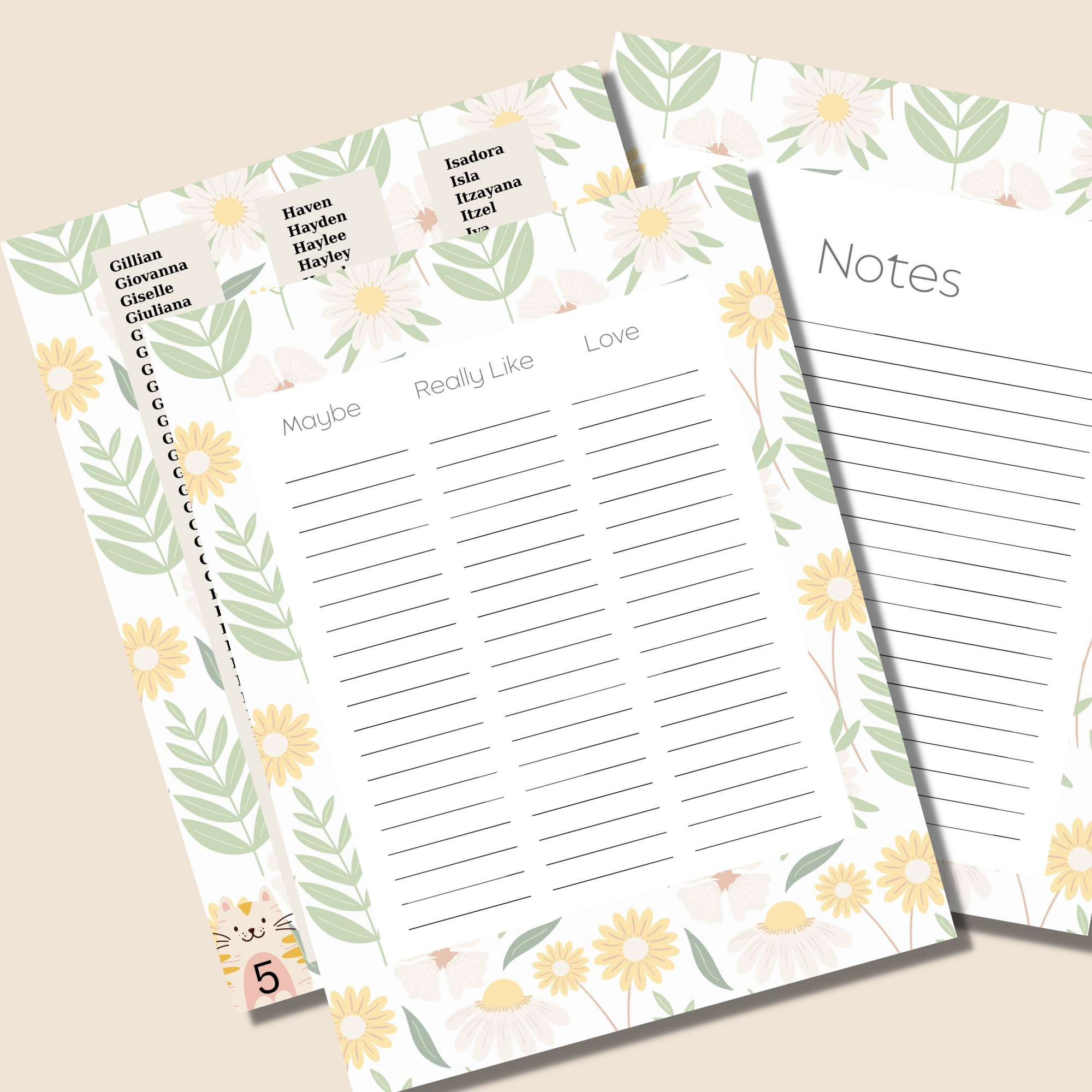 Bundle of Two PRINTABLE Lists of Baby Names, One for Girls, One for ...