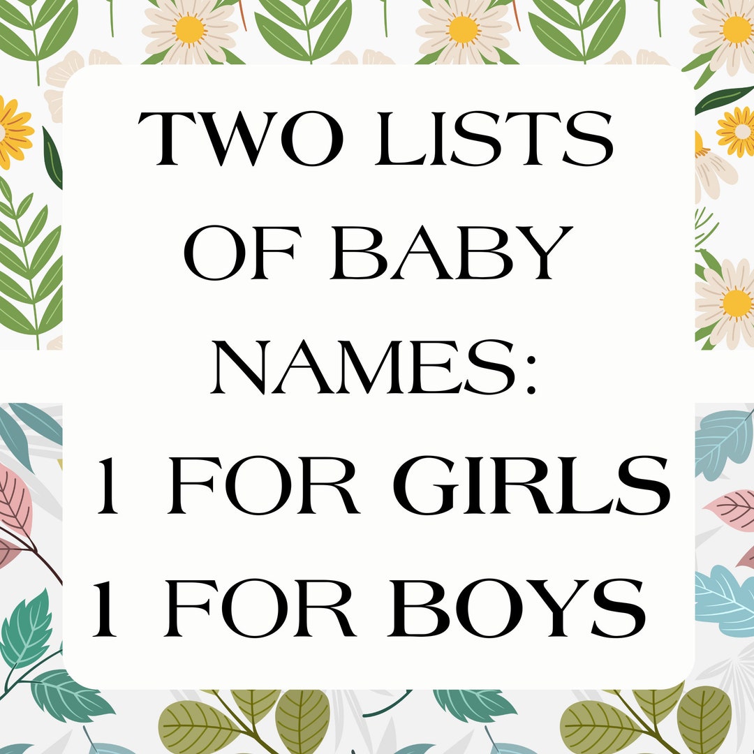 Bundle of Two PRINTABLE Lists of Baby Names, One for Girls, One for ...