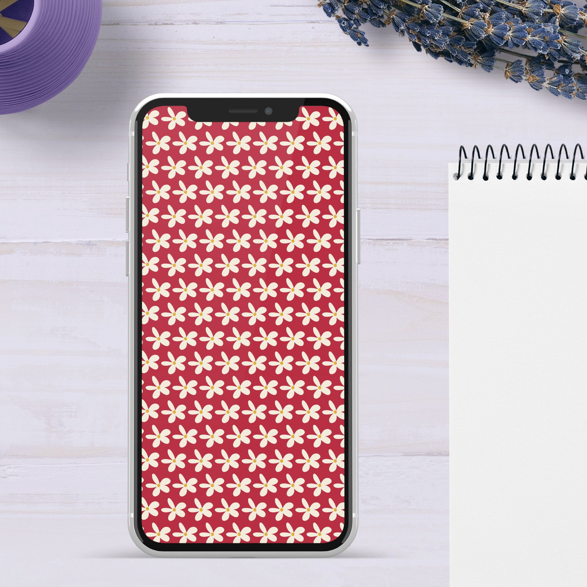 Red and Cream Cute Daisy Flower Wallpaper for Iphone, Instant Digital ...