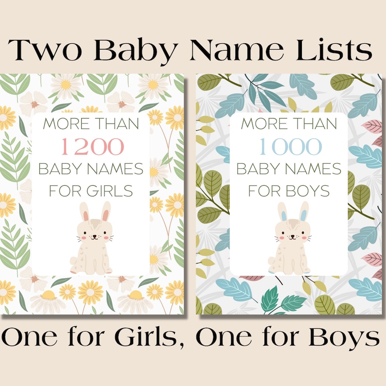 Bundle of Two PRINTABLE Lists of Baby Names, One for Girls, One for ...
