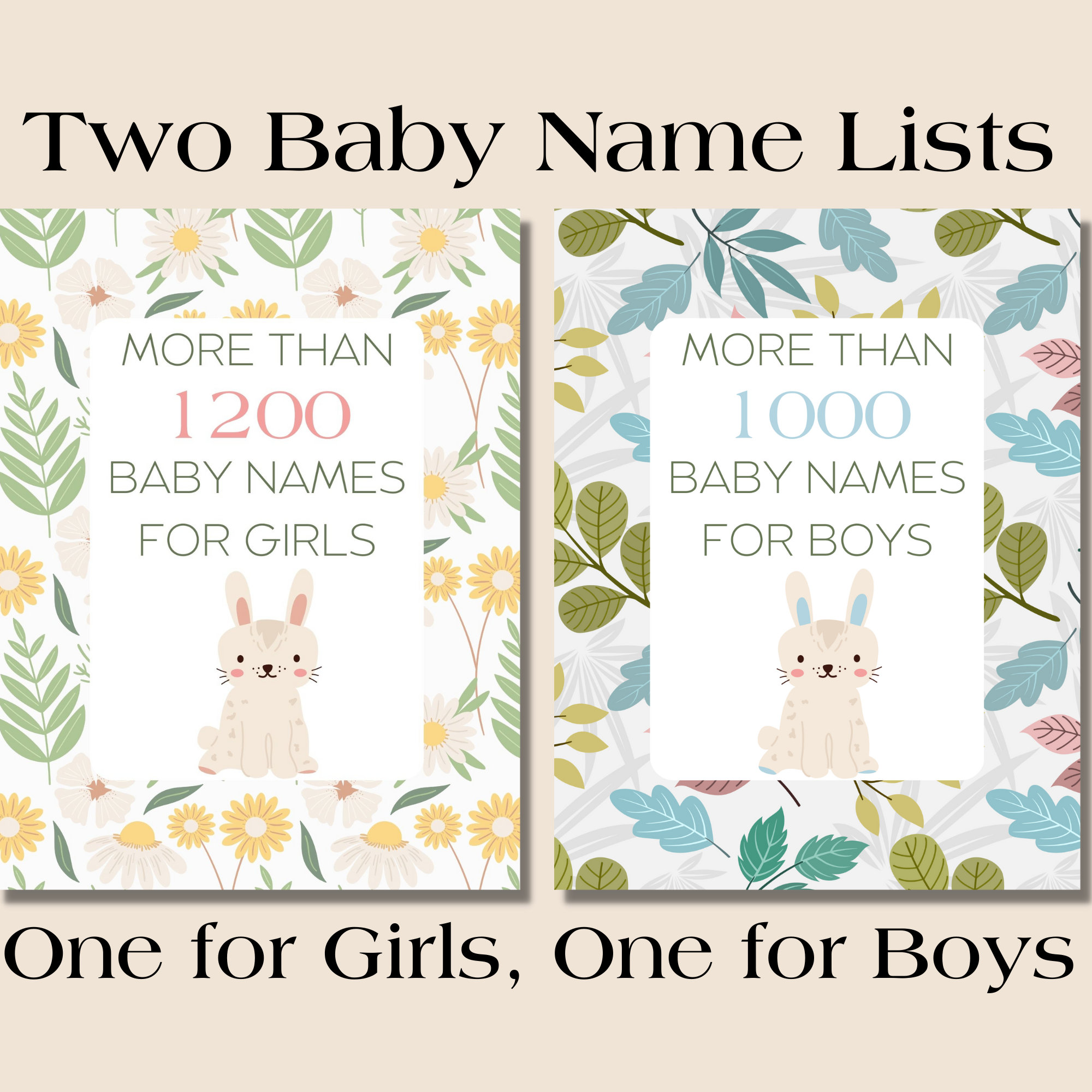 Bundle of Two PRINTABLE Lists of Baby Names, One for Girls, One for ...
