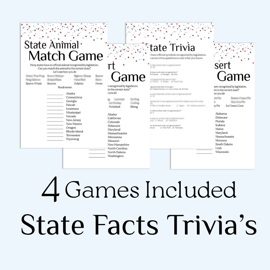 State Facts Trivia Game Bundle Trivia Game Match Game - Etsy