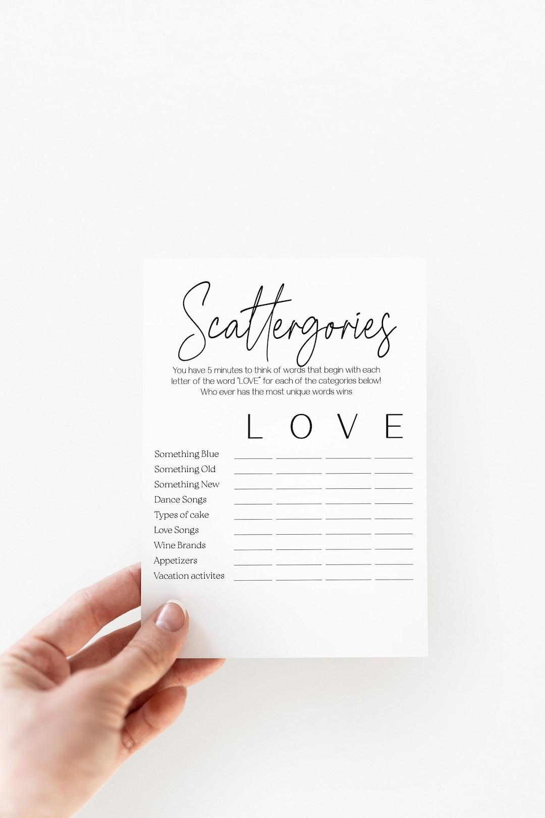 Bridal Shower Game Bridal Scattergories, Modern and Minimalist, Instant ...