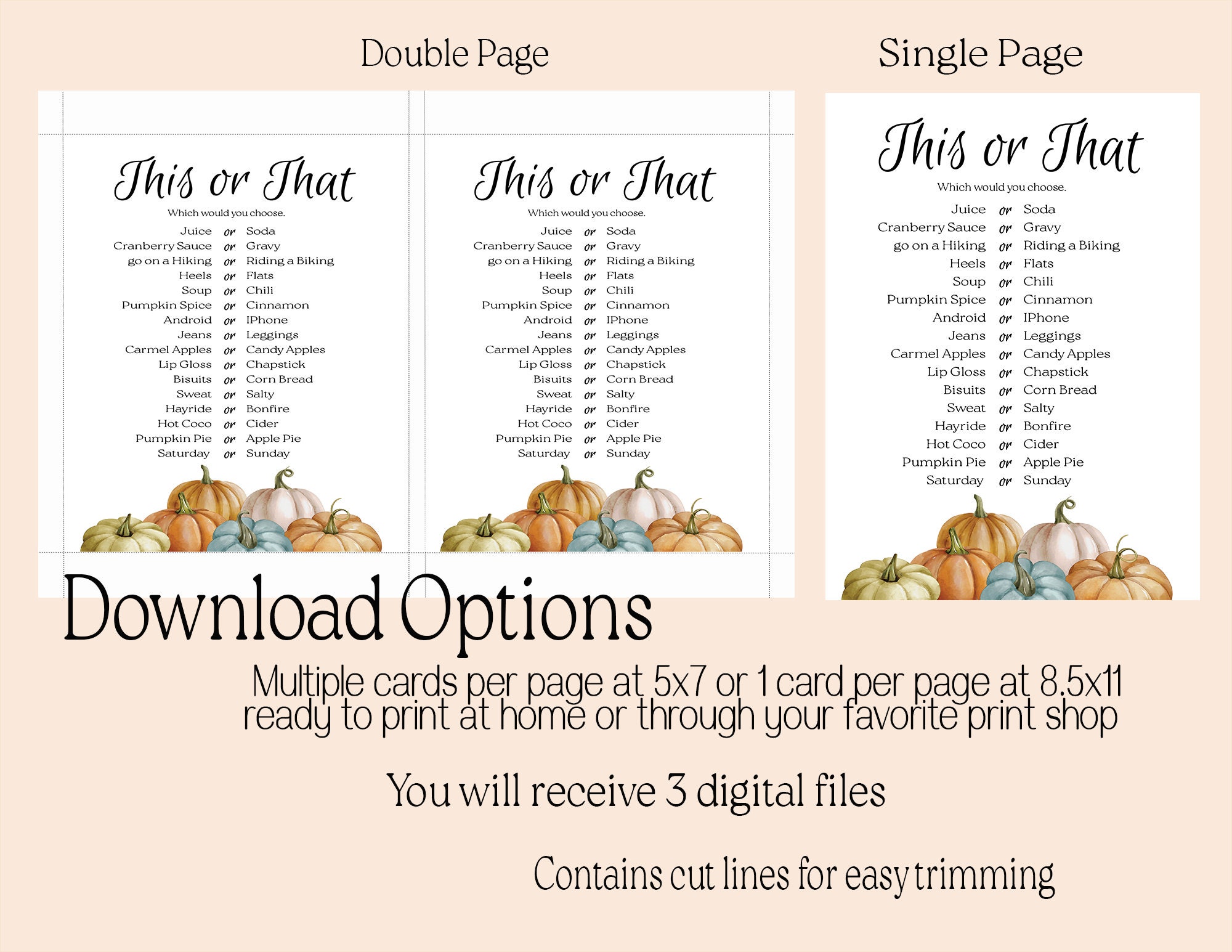 Fall Activities This or That Autumn Games Friendsgiving - Etsy