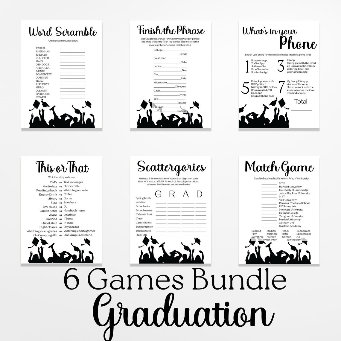 Graduation Games Bundle, Instant Download, Graduation Party, Graduation ...