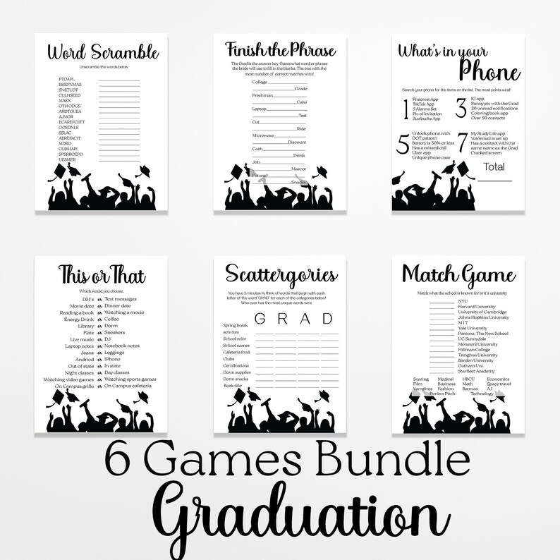 Graduation Games Bundle, Instant Download, Graduation Party, Graduation ...
