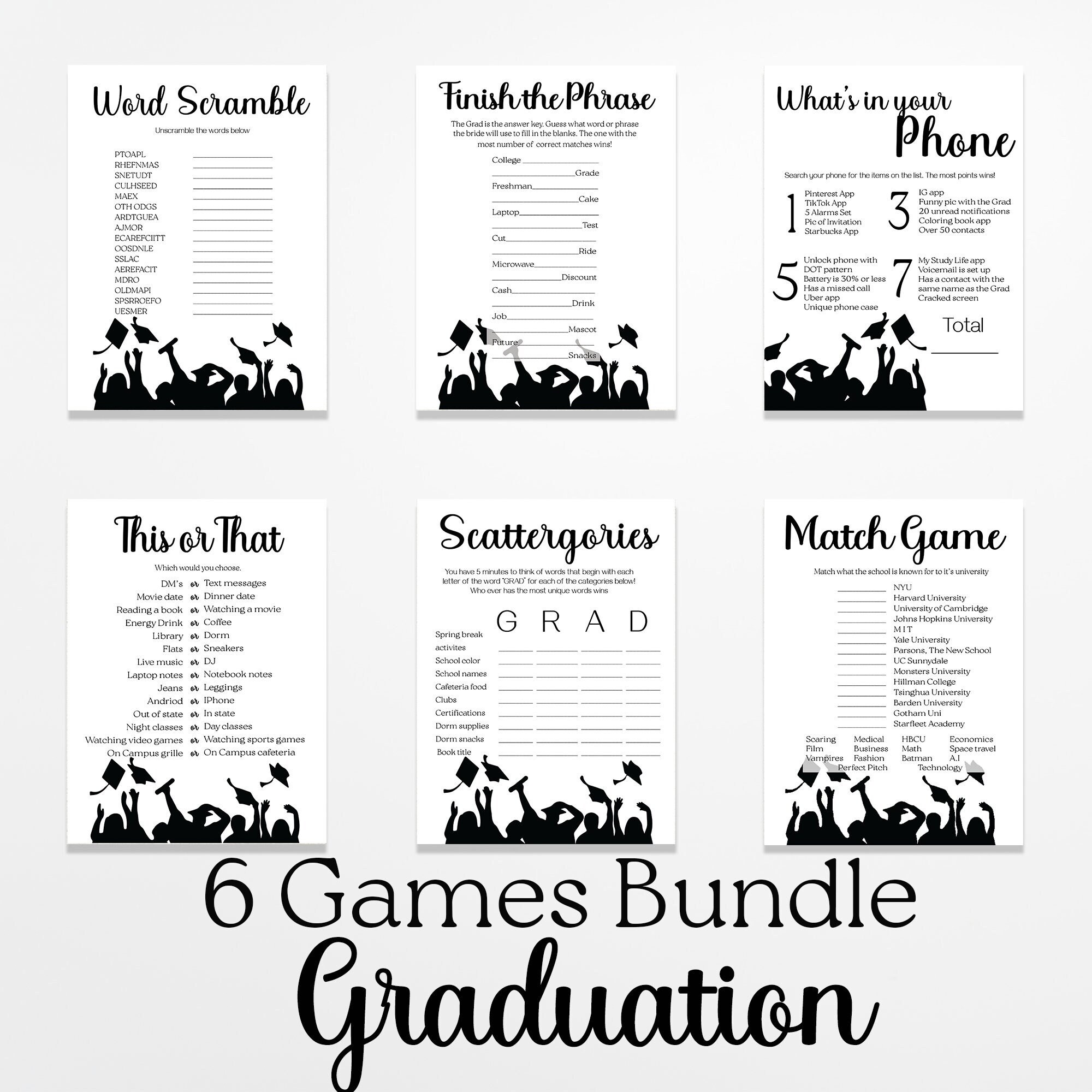 Graduation Games Bundle, Instant Download, Graduation Party, Graduation ...