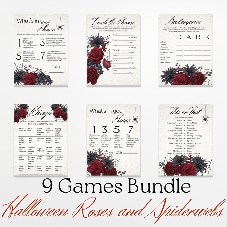 Gothic Game Bundle, Halloween Game Bundle, Halloween Party, Halloween ...