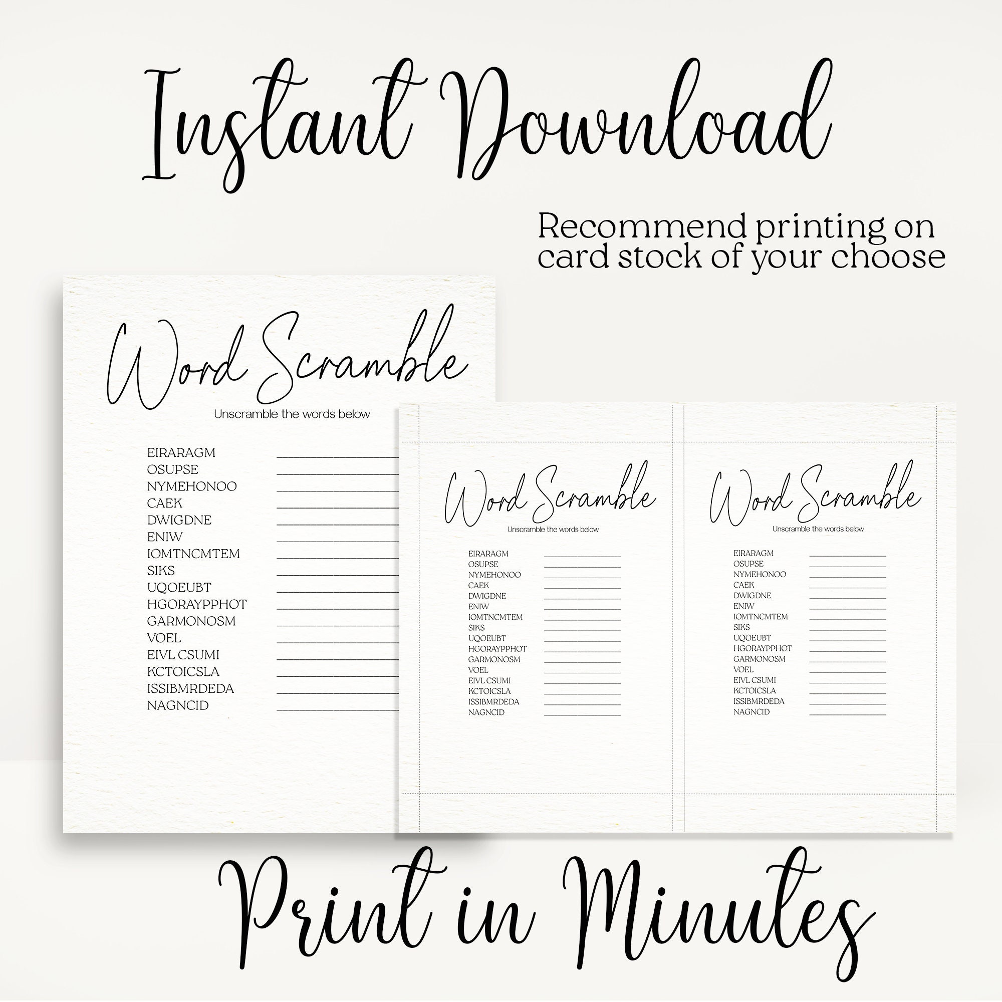 Bridal Shower Game Word Scramble, Modern and Minimalist, Instant ...