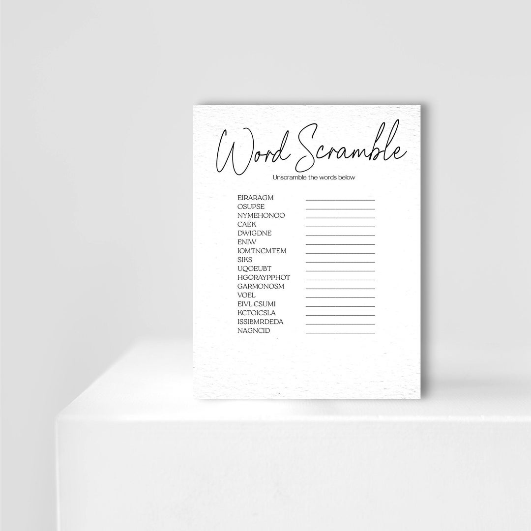 Bridal Shower Game Word Scramble Modern and Minimalist - Etsy