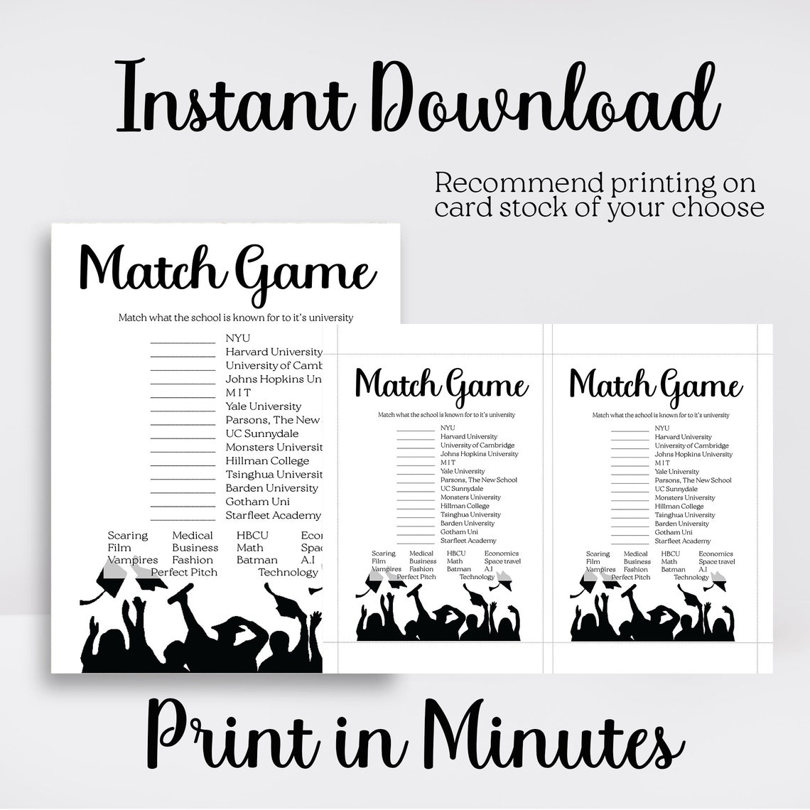 Graduation Game Match Game, Trivia Game, Instant Download, Graduation ...