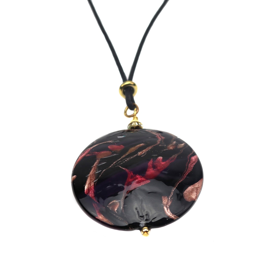 Murano Glass Round Pendant Necklace Ruby Black - Etsy
