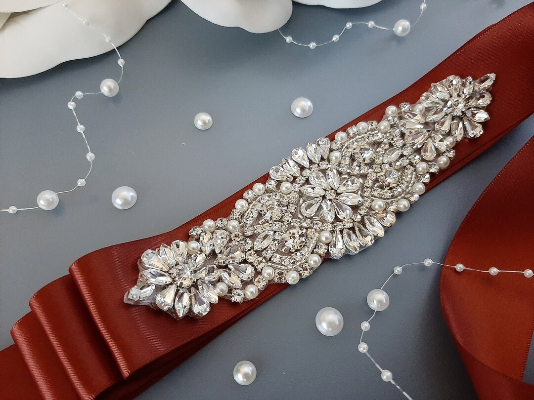 Rust Wedding Dress Belt, Wedding Belt, Bridal Belt, Rhinestone Belt ...