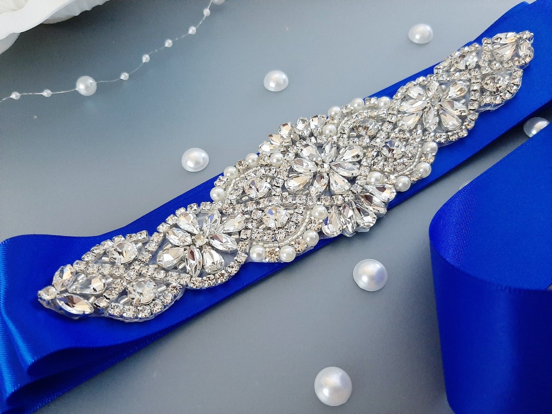 Royal Blue Bridal Belt, Wedding Dress Belt, Rhinestone Belt, Bridal ...