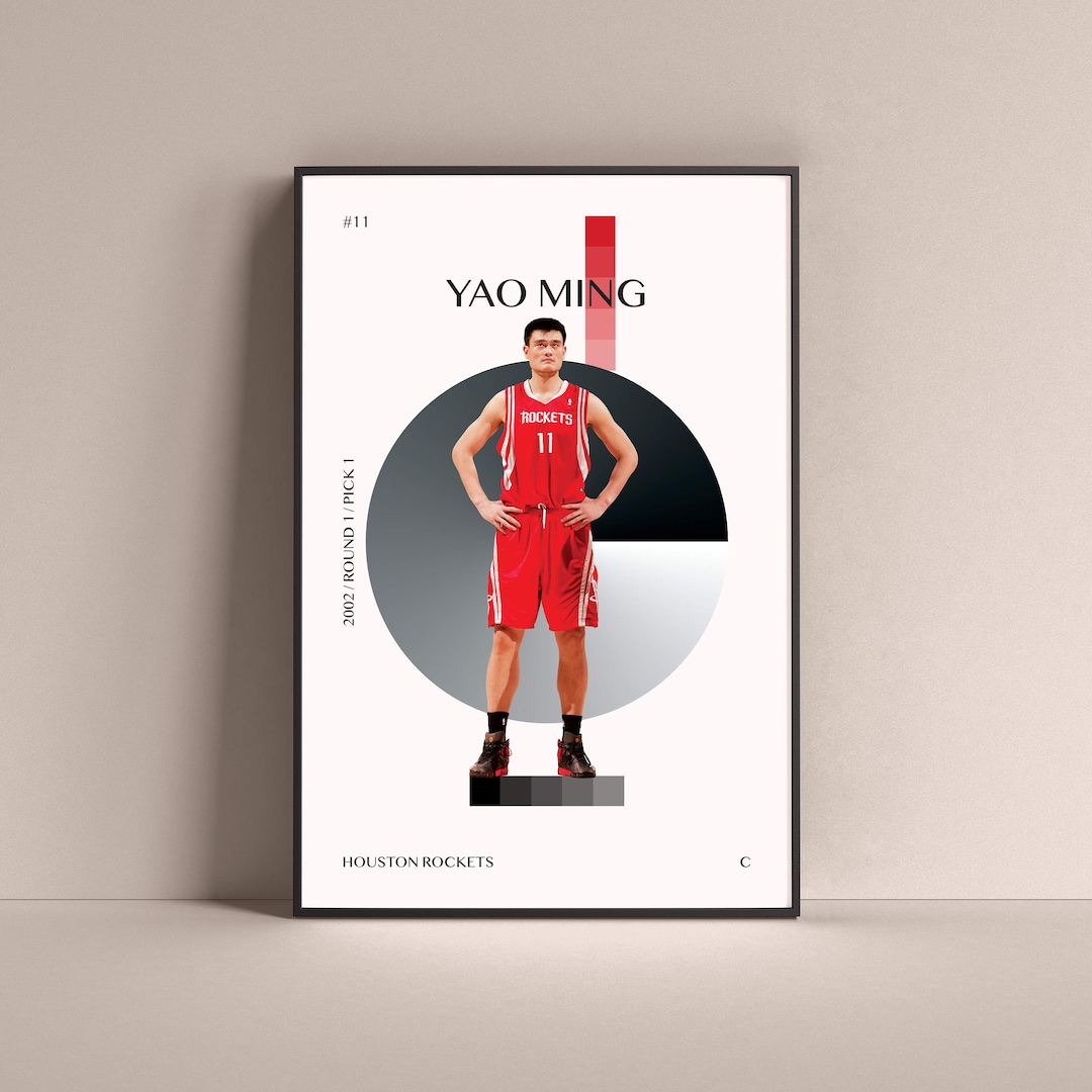 Yao Ming Poster, Houston Rockets Art Print Minimalist Basketball Wall ...