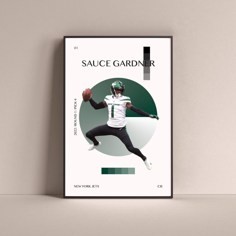 Sauce Gardner Poster, New York Jets Art Print Minimalist Football Wall ...