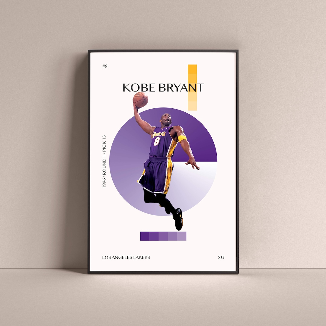 Kobe Bryant Poster, Los Angeles Lakers Art Print Minimalist Basketball ...