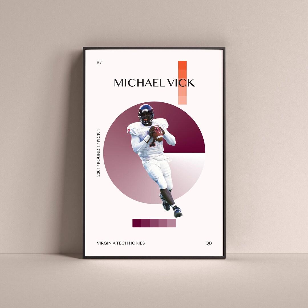 Michael Vick Poster, Virginia Tech Hokies Art Print Minimalist Football ...