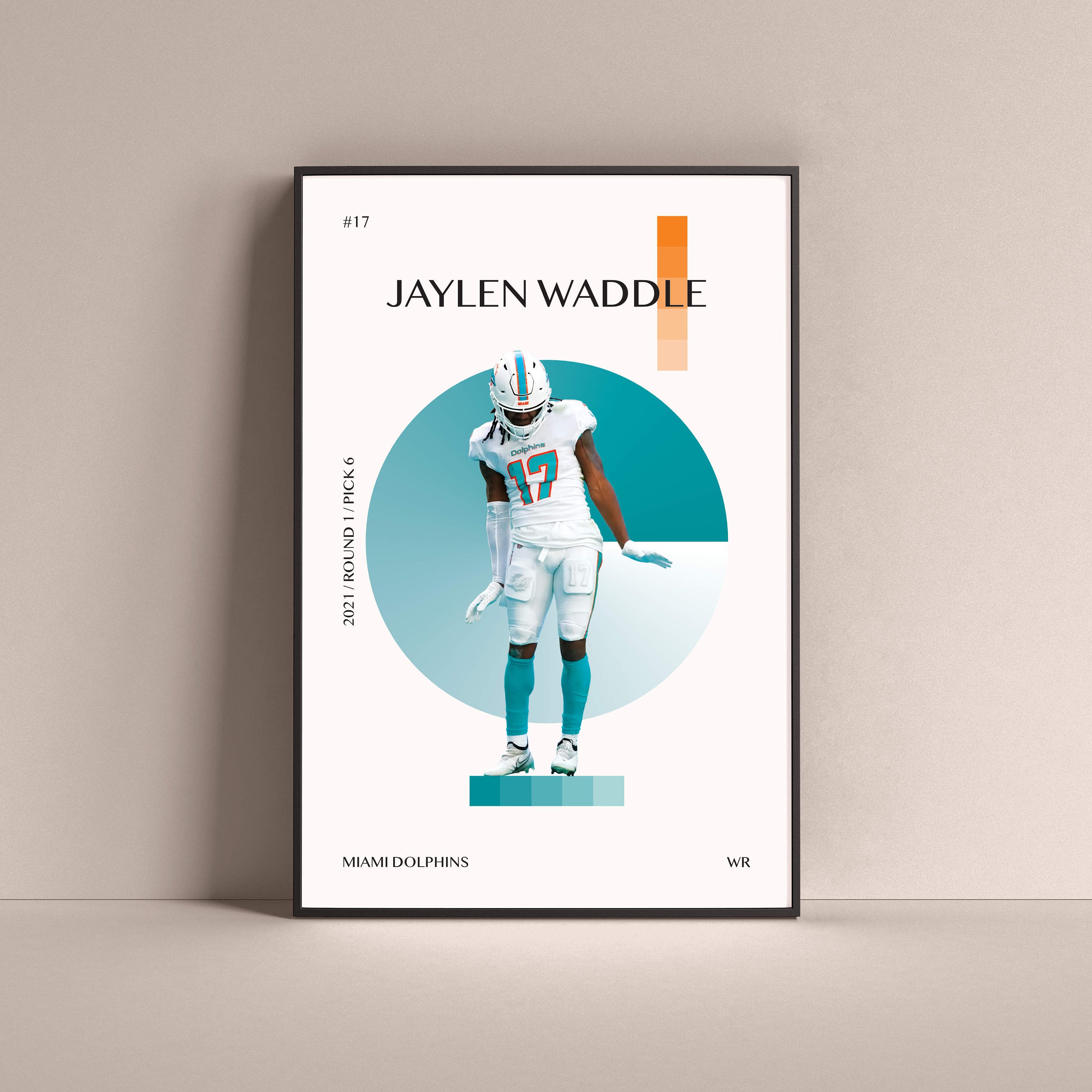 Jaylen Waddle Poster, Miami Dolphins Art Print Minimalist Football Wall ...