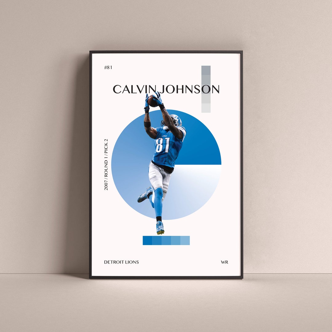 Calvin Johnson Poster, Detroit Lions Art Print Minimalist Football Wall ...
