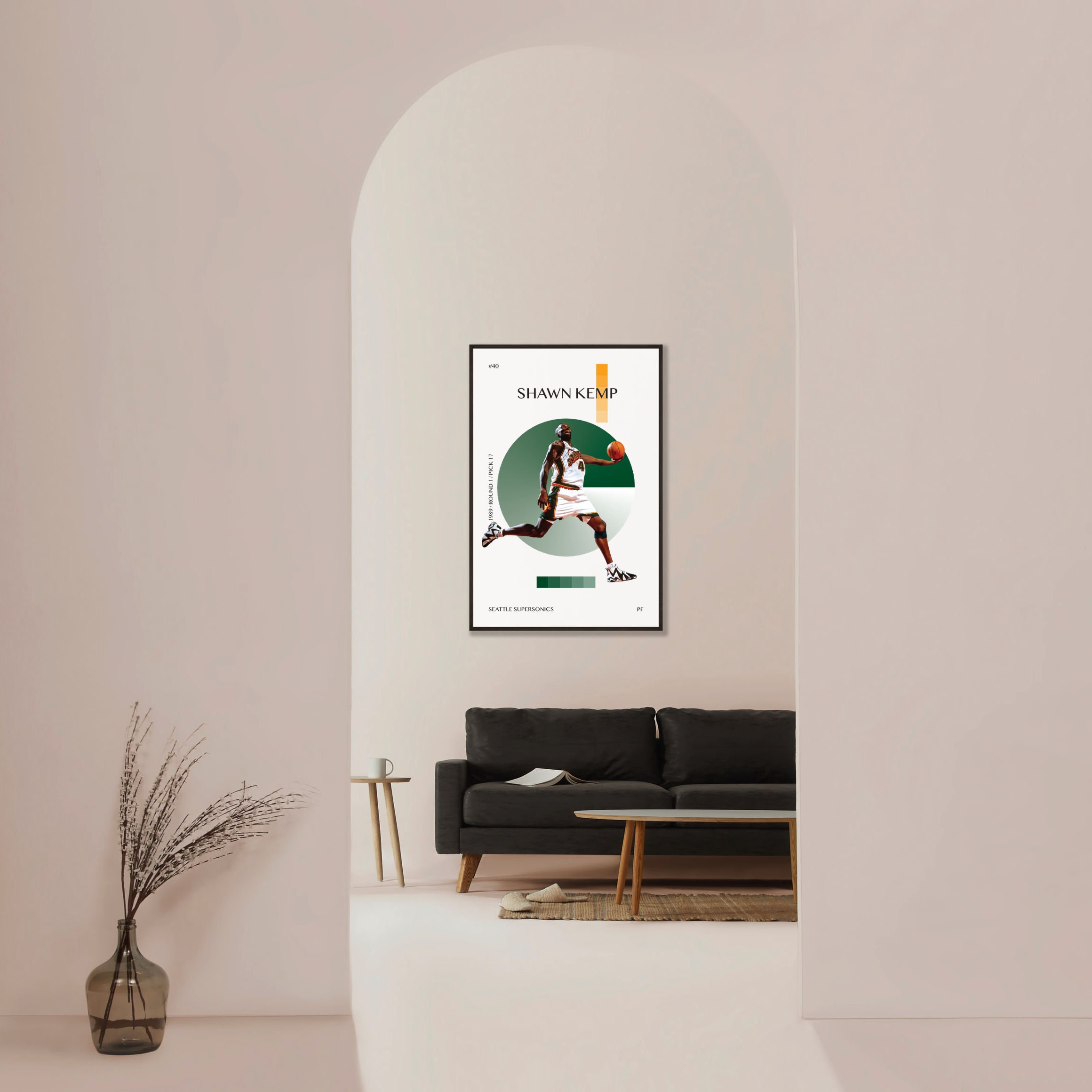 Shawn Kemp Poster, Seattle Supersonics Art Print Minimalist Basketball ...