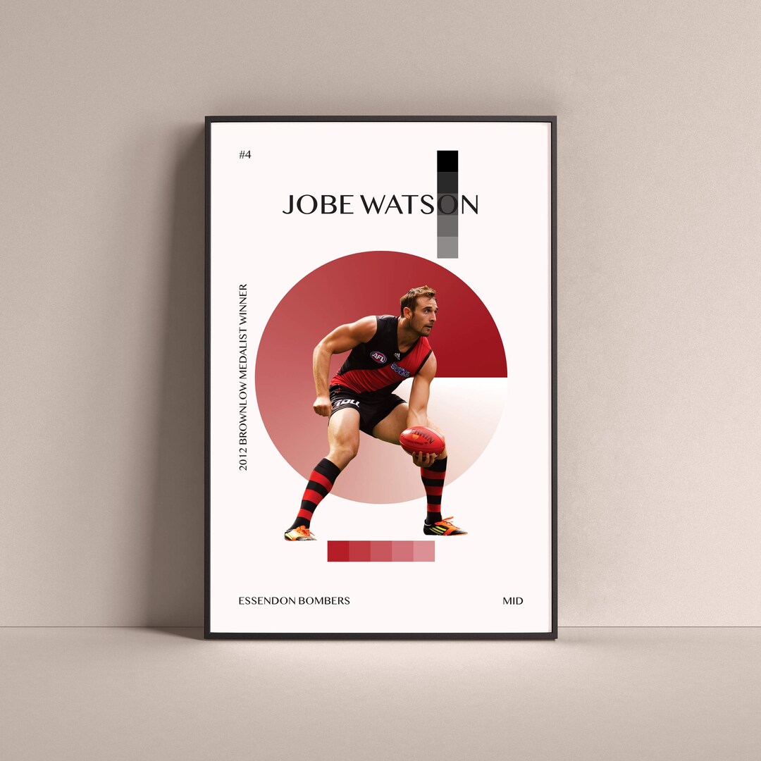 Jobe Watson Poster, Essendon Bombers Art Print Minimalist Wall Decor ...